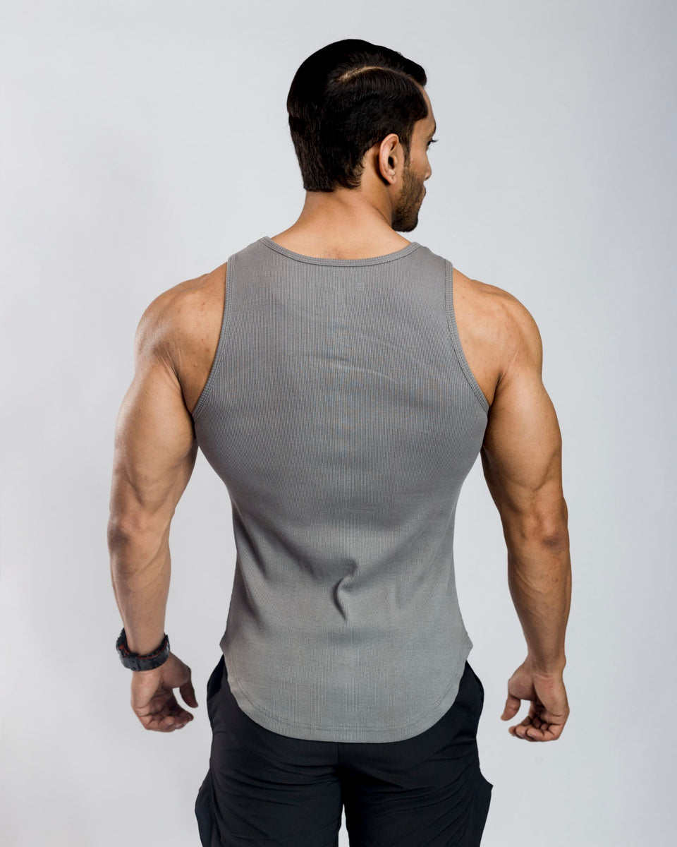 Scooped Hem Ribbed Tank Grey – Diverse Activewear